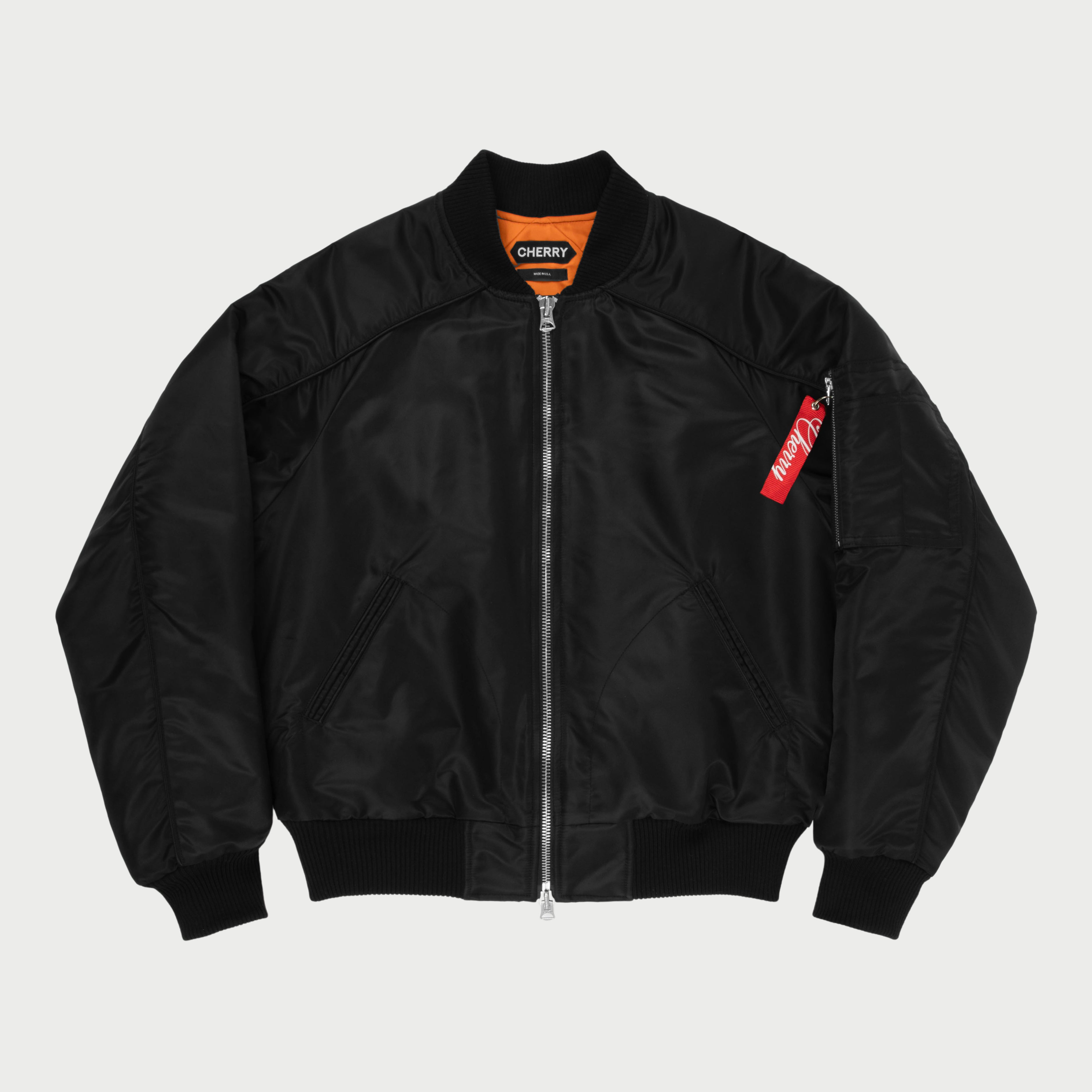 Satin Bomber Jacket (Black) – CHERRY LA